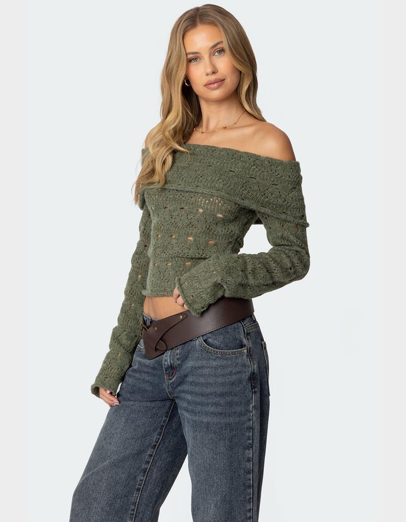 EDIKTED Kenna Fold Over Knit Top - GREEN | Tillys