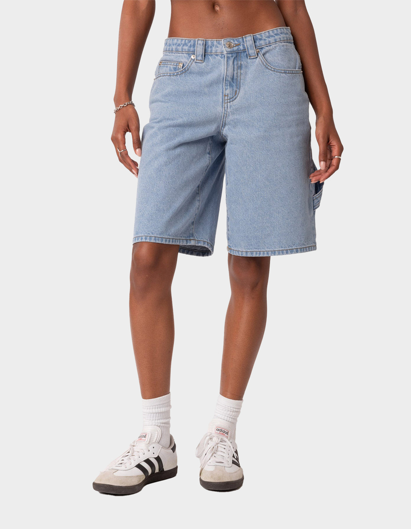 EDIKTED Low Rise Bermuda Denim Carpenter Shorts - LIGHT BLUE | Tillys