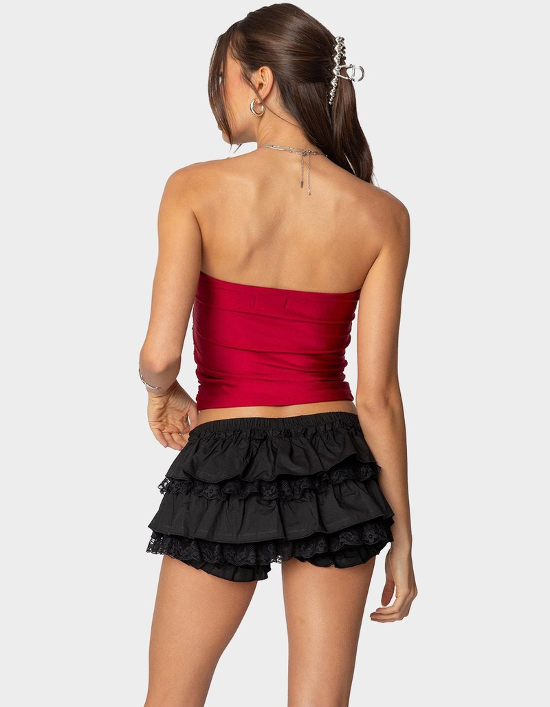 EDIKTED Maxeen Shiny Gathered Tube Top - DK RED | Tillys