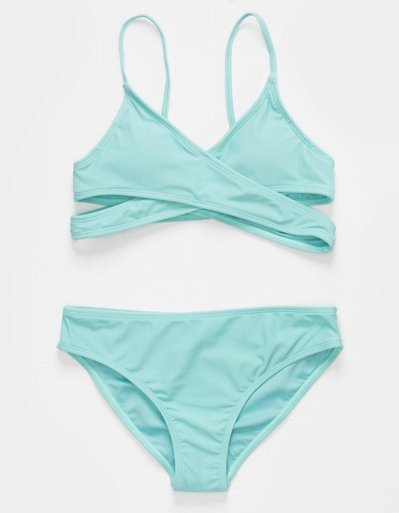 FULL TILT Crossover Bralette Girls Bikini Set - DUSTY BLUE | Tillys