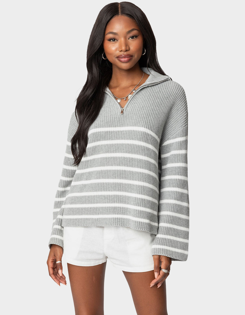 EDIKTED Oversized Quarter Zip Sweater - GRAY - S | Tillys