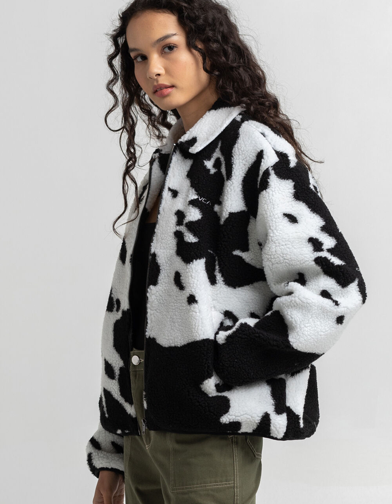 RVCA Sherpa Savage Cow Womens Jacket - WHITE/BLACK - L | Tillys