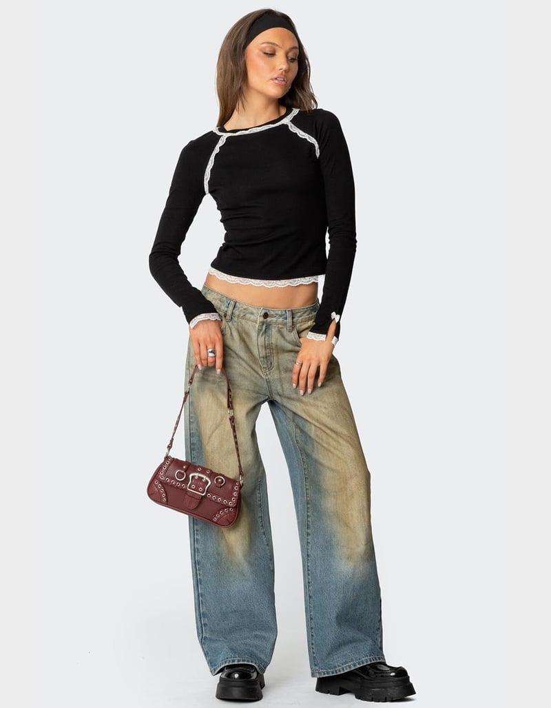 EDIKTED Edith Lacey Ribbed Top - BLACK | Tillys