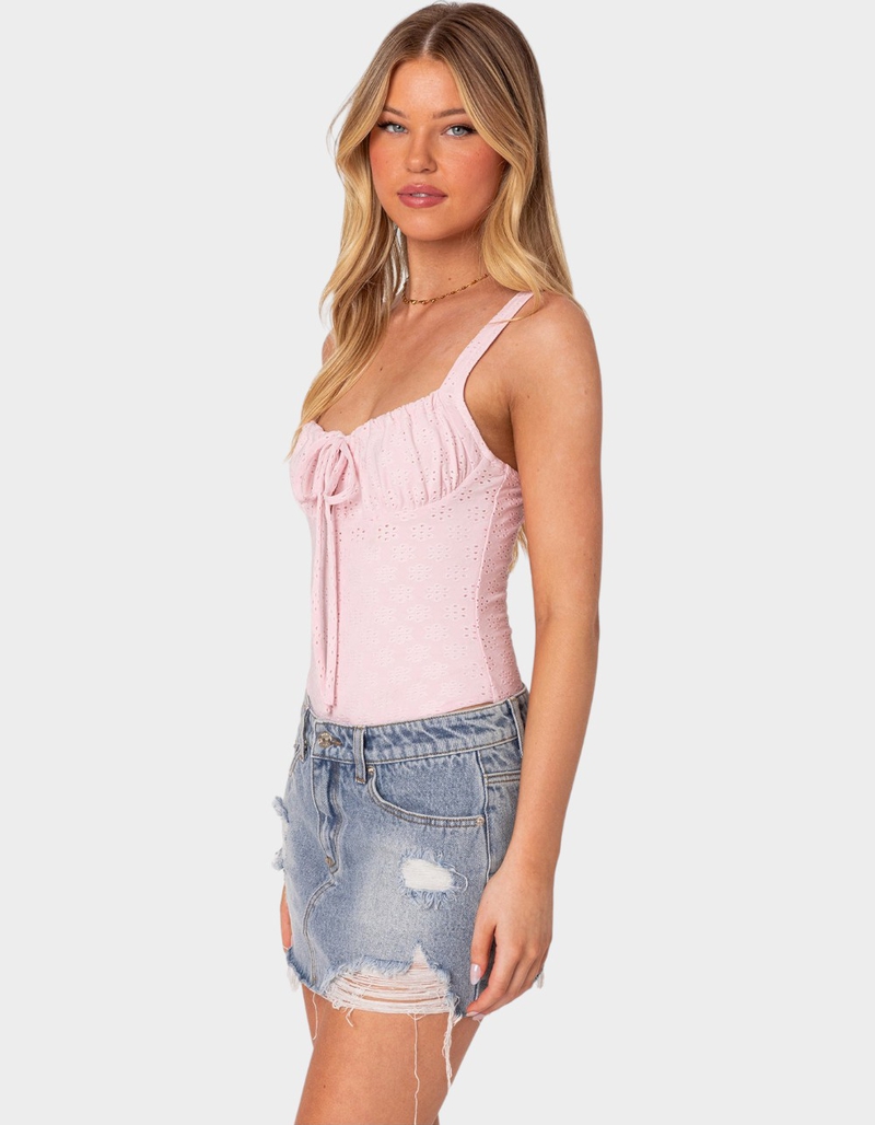 EDIKTED Carol Eyelet Bodysuit - PINK | Tillys