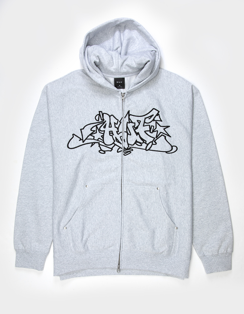 HUF Outlines Mens Zip-Up Hoodie - HEATHER GRAY - XL | Tillys