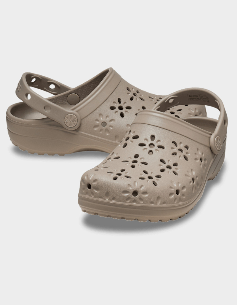 CROCS Floral Cut-Out Womens Classic Clogs - TAUPE | Tillys