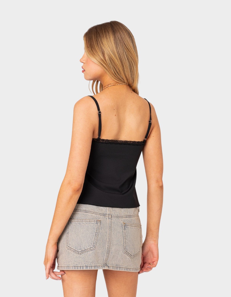 EDIKTED Lace Trim Split Front Top - BLACK | Tillys