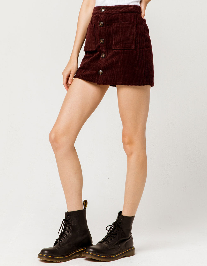 Sky And Sparrow Button Front Corduroy Mini Skirt Wine Tillys