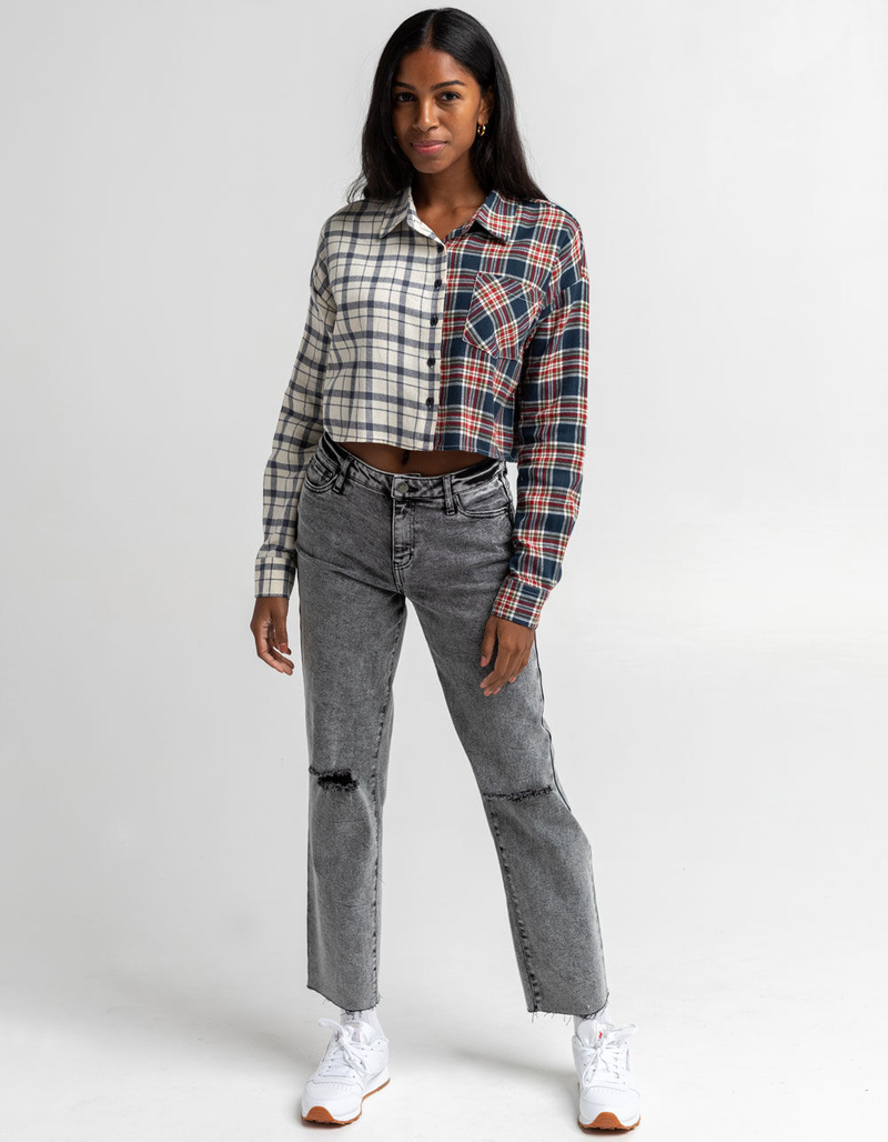 RSQ Womens Crop Flannel Shirt - BLUE COMBO - L | Tillys