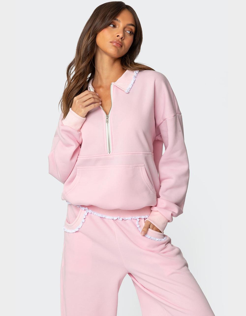 EDIKTED Ashtin Ruffle Trim Sweatshirt - LIGHT PINK - XS | Tillys