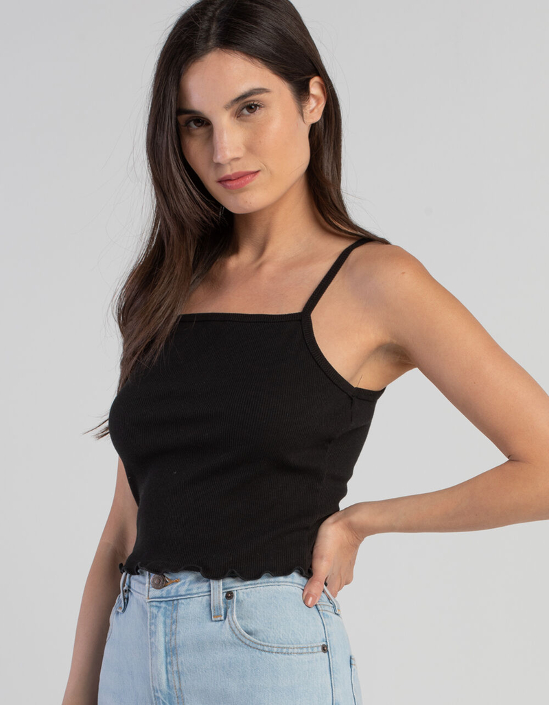HEART & HIPS Square Neck Womens Ribbed Lettuce Cami - BLACK | Tillys