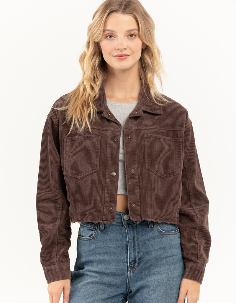 RSQ Womens Cord Raw Hem Crop Jacket - BROWN - XXS | Tillys
