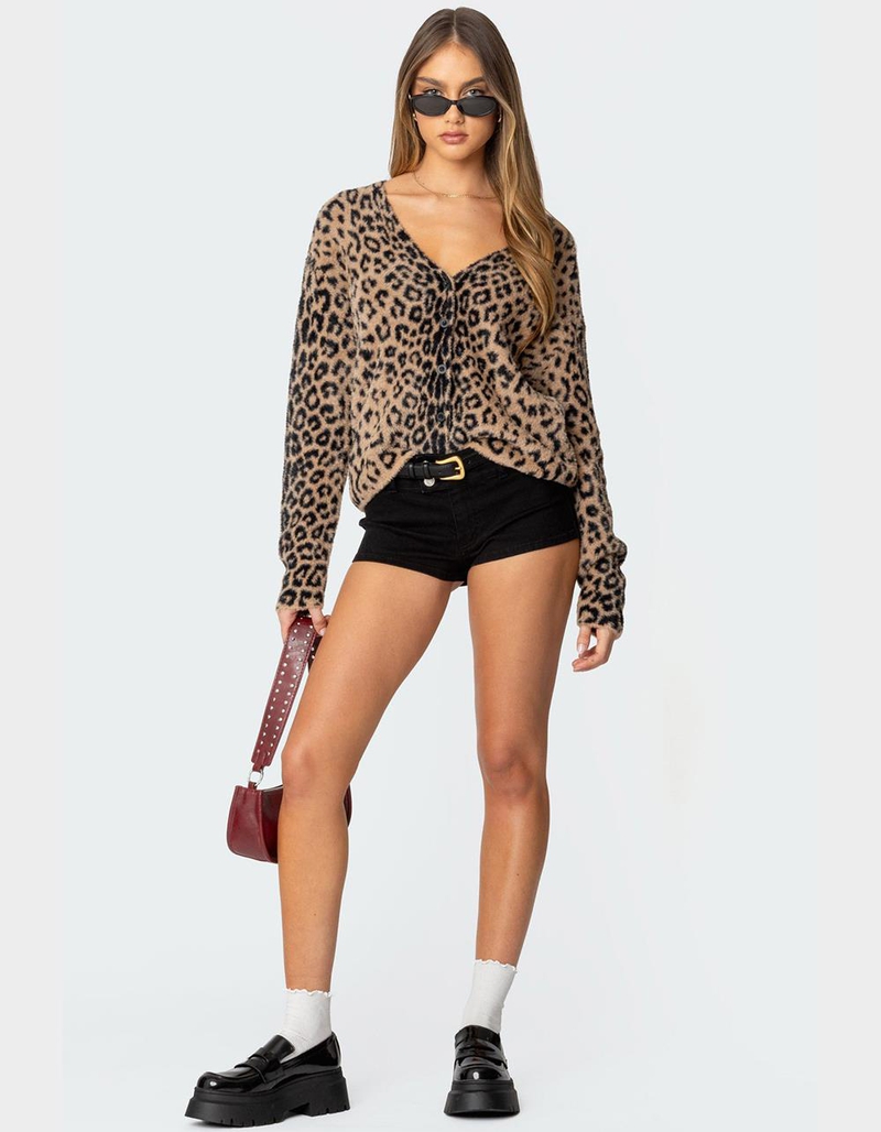 EDIKTED Leopard Printed V-Neck Cardigan - ORANGE - XS | Tillys