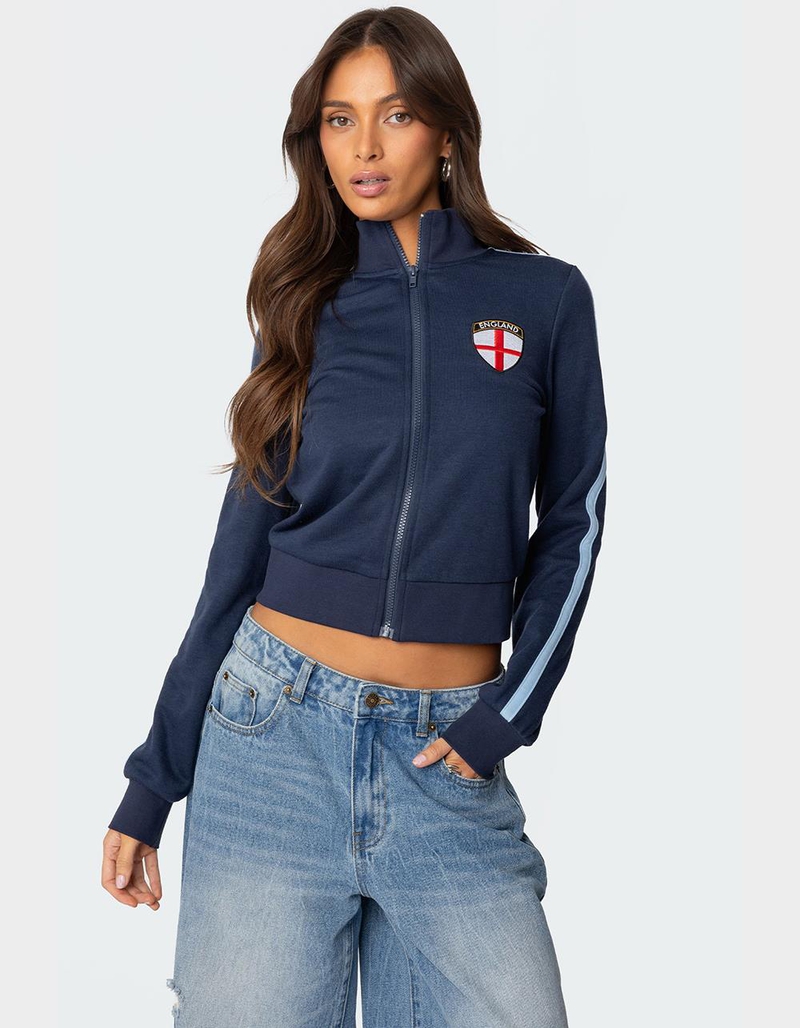 EDIKTED England Zip Up Sweatshirt - NAVY - XS | Tillys