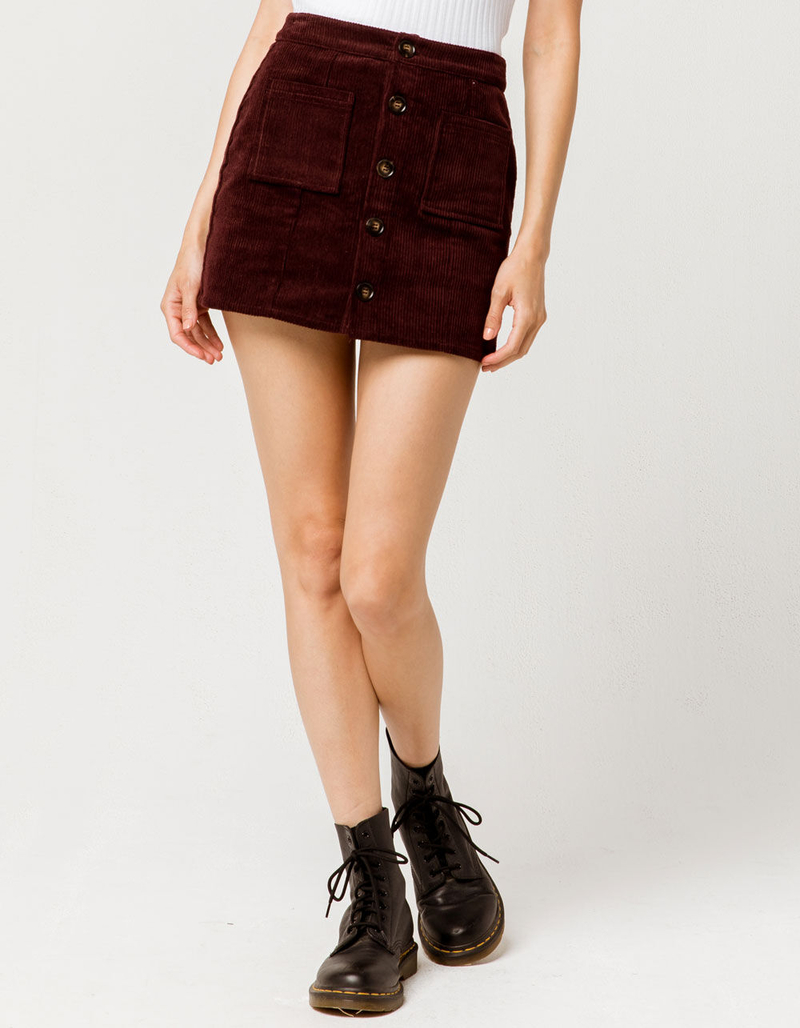 Sky And Sparrow Button Front Corduroy Mini Skirt Wine Tillys