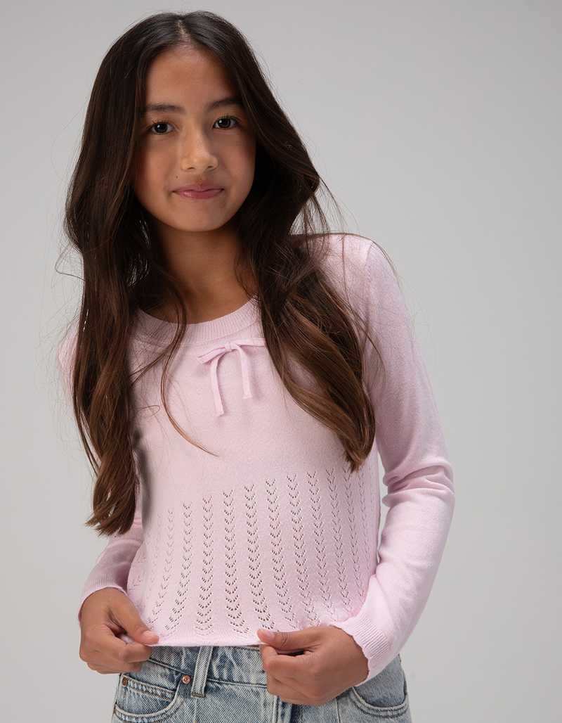RSQ Girls Pointelle Bow Sweater - LIGHT PINK | Tillys