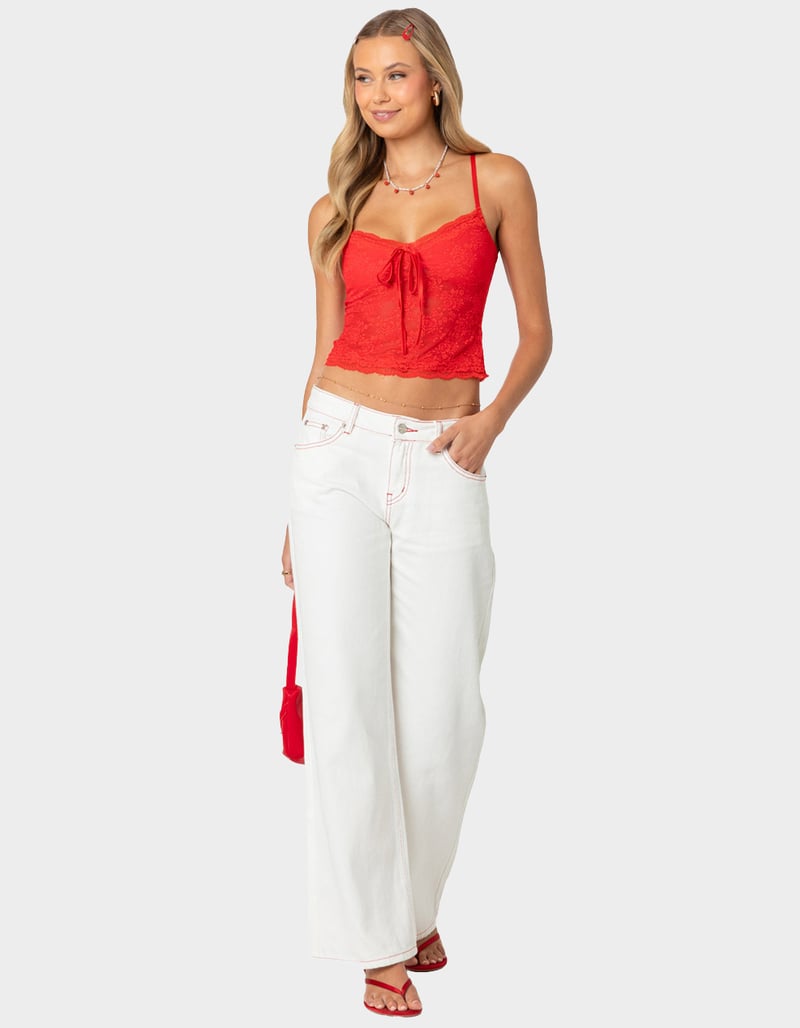 EDIKTED Cami Sheer Lace Tank Top - RED | Tillys