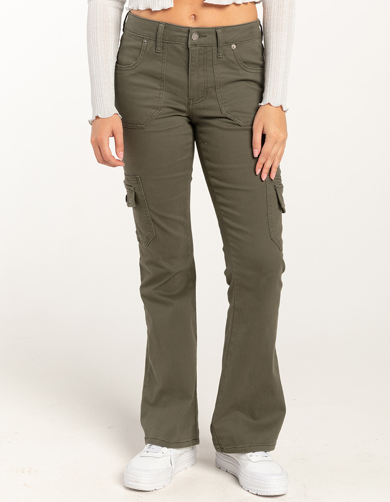 RSQ Womens Low Rise Cargo Flare Pants - OLIVE - 23 | Tillys