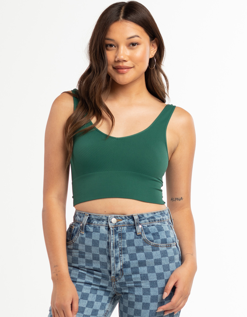 SKY AND SPARROW V-Neck Chevron Rib Bralette - HUNTER | Tillys