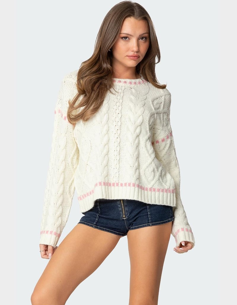 EDIKTED Eleni Cable Knit Sweater - WHITE - M | Tillys