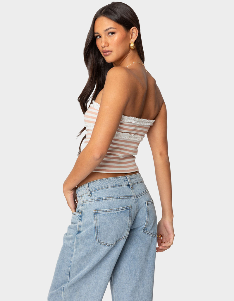 EDIKTED Striped Eyelet Trim Tube Top - PINK | Tillys