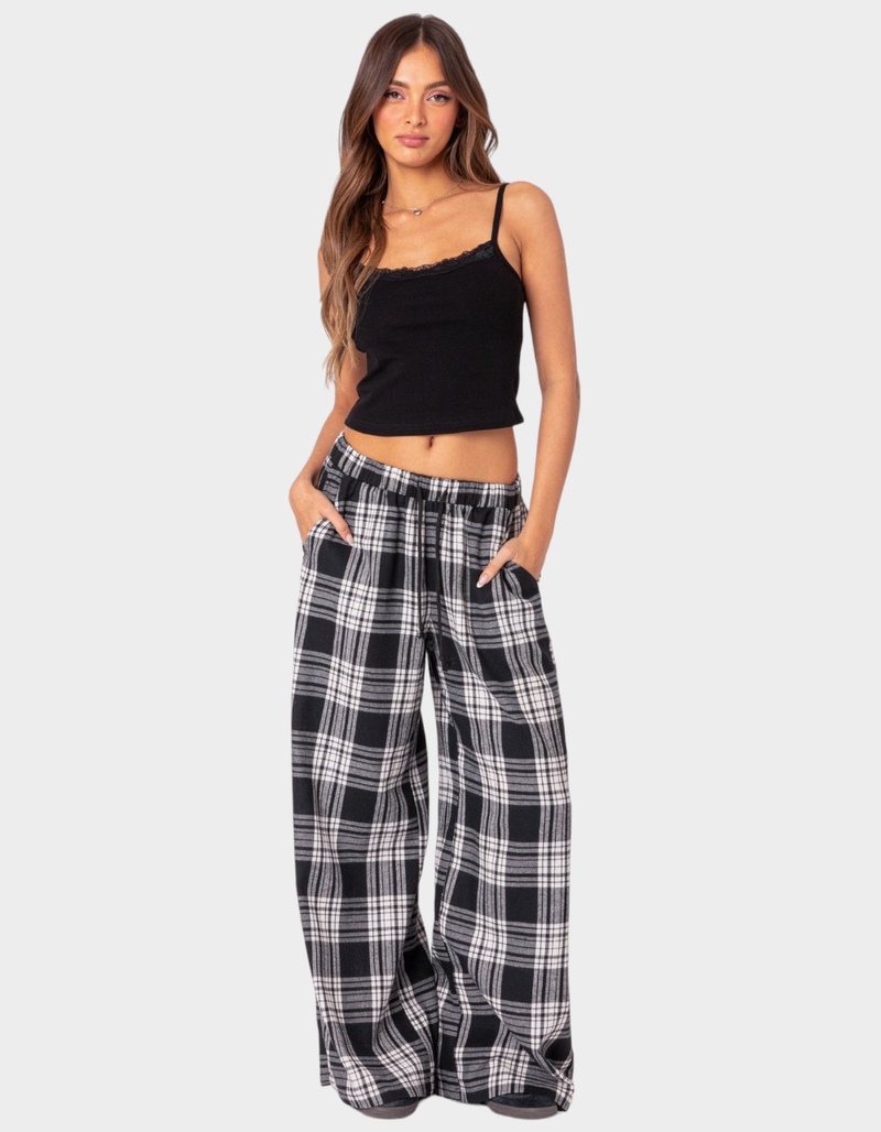 EDIKTED Lounge Around Plaid Wide Leg Pants - BLACK | Tillys