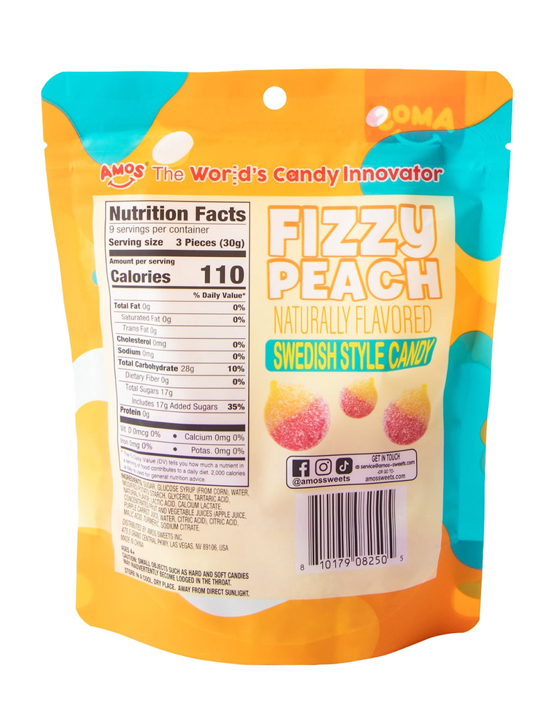 AMOS Fizzy Peach Swedish Style Gummy Candy - MULTI - ONE SIZE | Tillys