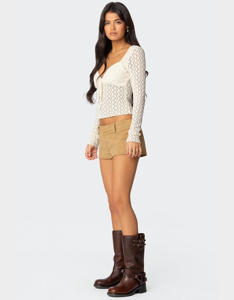 EDIKTED Laila Textured Lacey Top - BEIGE - XL | Tillys