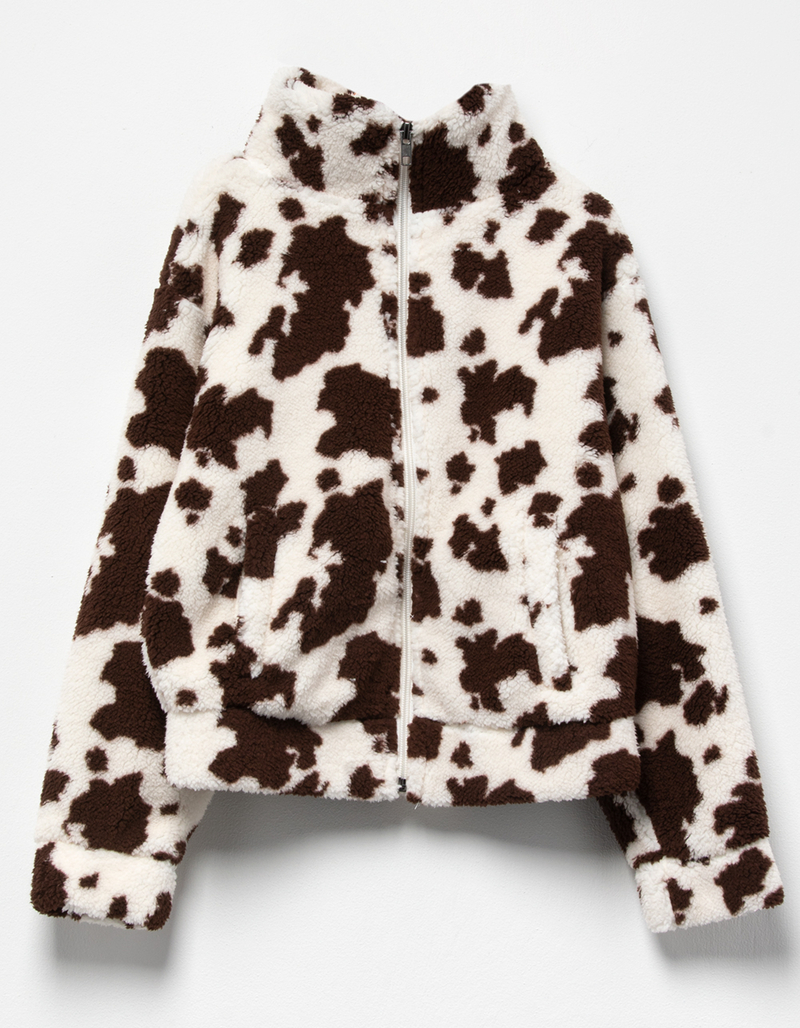RSQ Girls Cow Print Sherpa Jacket - BROWN/WHITE | Tillys