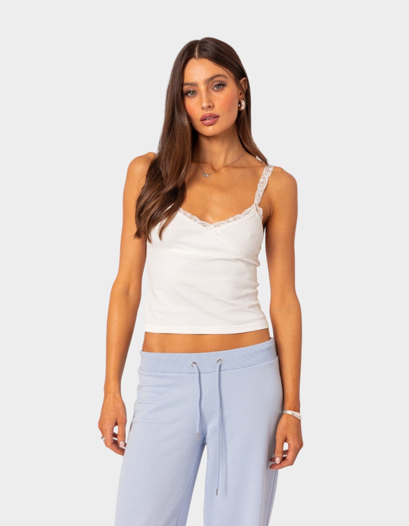 EDIKTED Amilia Lace Trim Tank Top - WHITE | Tillys