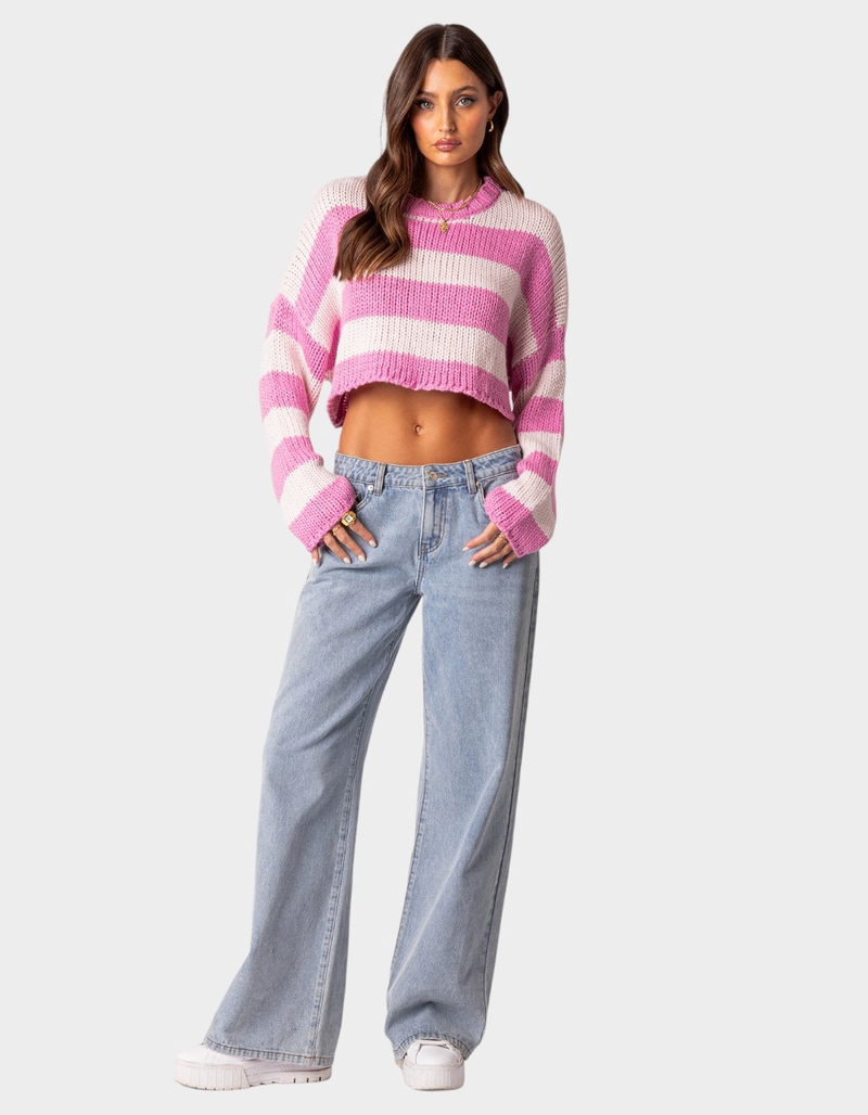 EDIKTED Ozzy Cropped Knitted Sweater - PINK | Tillys
