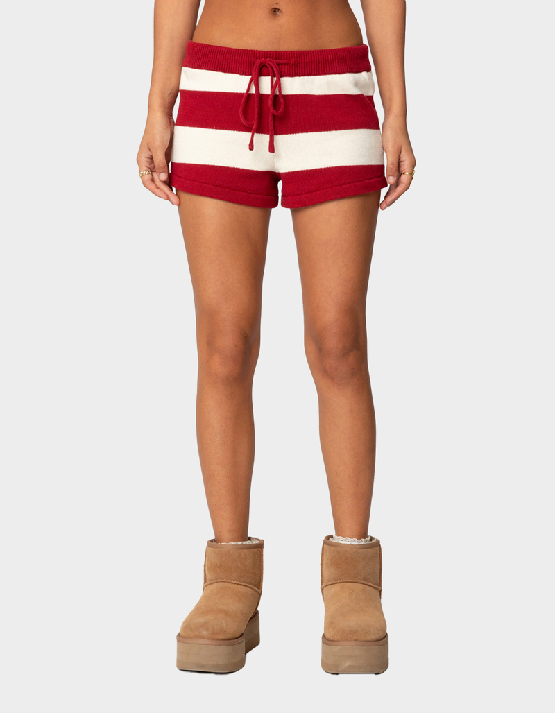 EDIKTED Riley Striped Knit Shorts - RED | Tillys