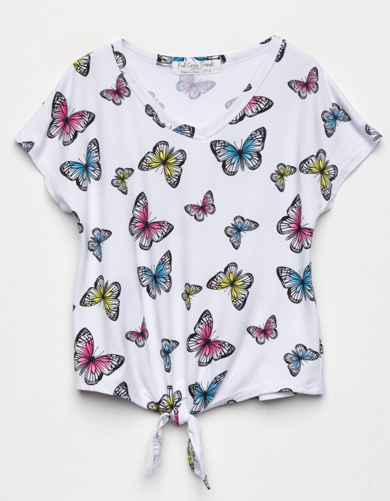 FULL CIRCLE V Neck Girls Tie Front Tee - WHITE COMBO | Tillys