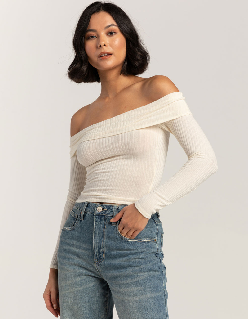 FULL TILT Fold Over Rib Off The Shoulder Womens Top - CREAM | Tillys