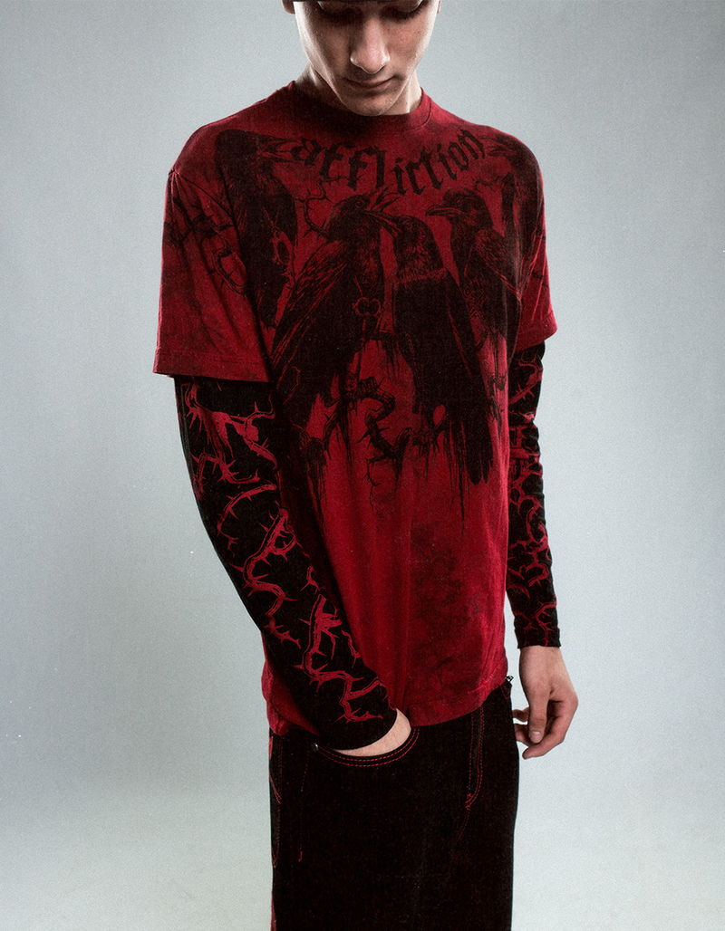 AFFLICTION Crows Mens 2fer Long Sleeve Tee - BURGUNDY | Tillys