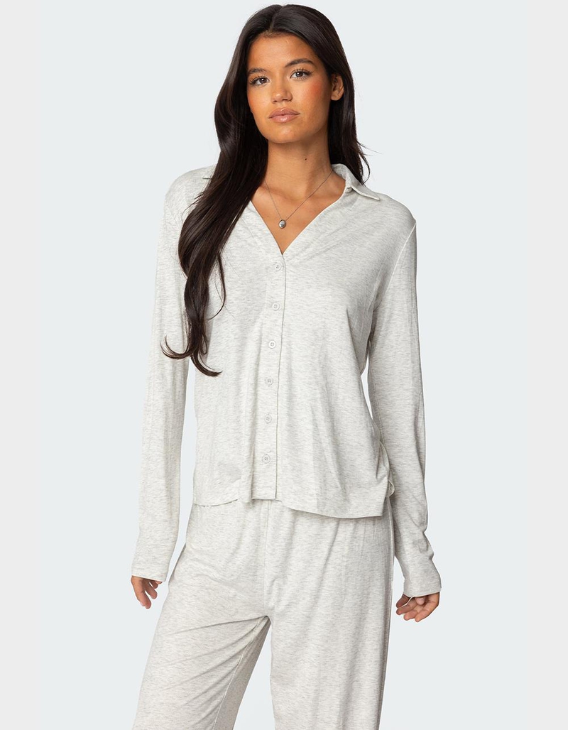 EDIKTED Justina Button Up Top - GRAY - XS | Tillys