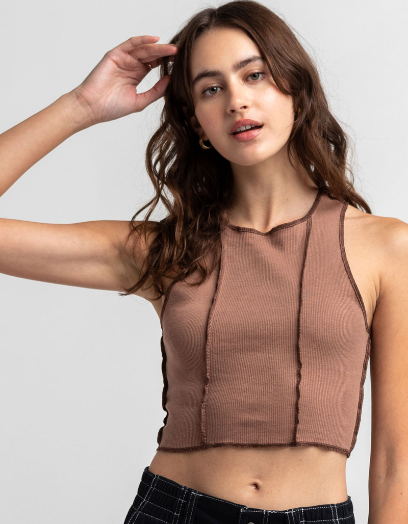 SKY AND SPARROW Exposed Seam Womens Light Brown Tank - LIGHT BROWN ...