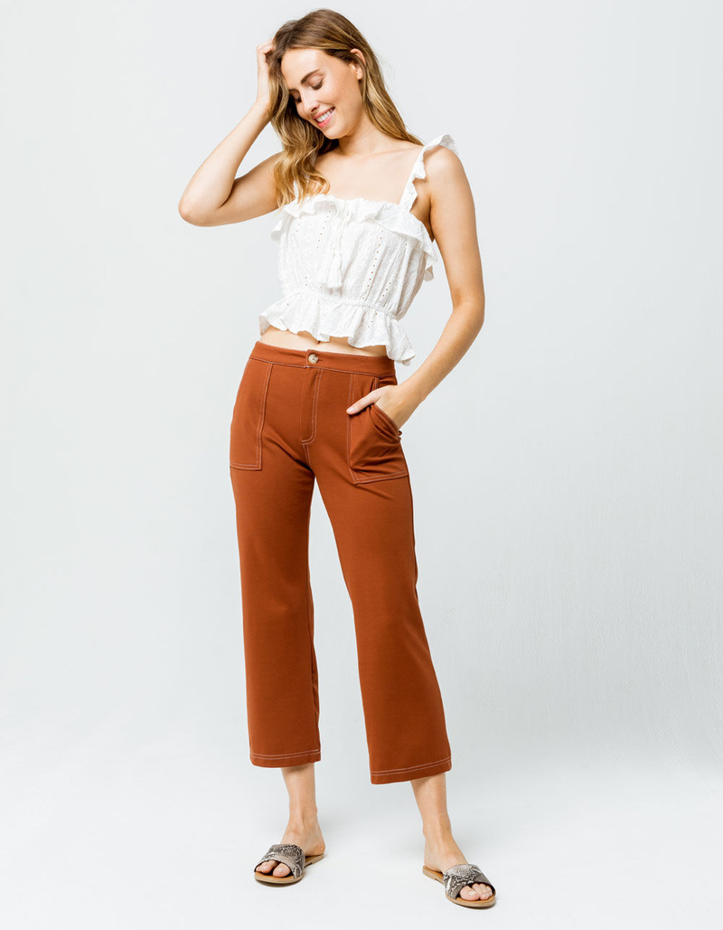 SKY AND SPARROW Pork Chop Pocket Womens Crop Flare Pants - COPPER | Tillys