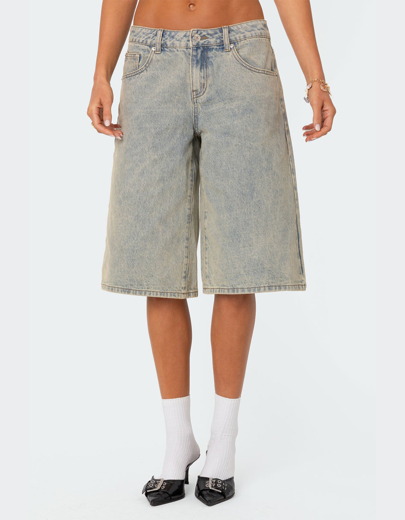 EDIKTED Xtra Long Acid Wash Denim Bermuda Shorts - BLUE | Tillys