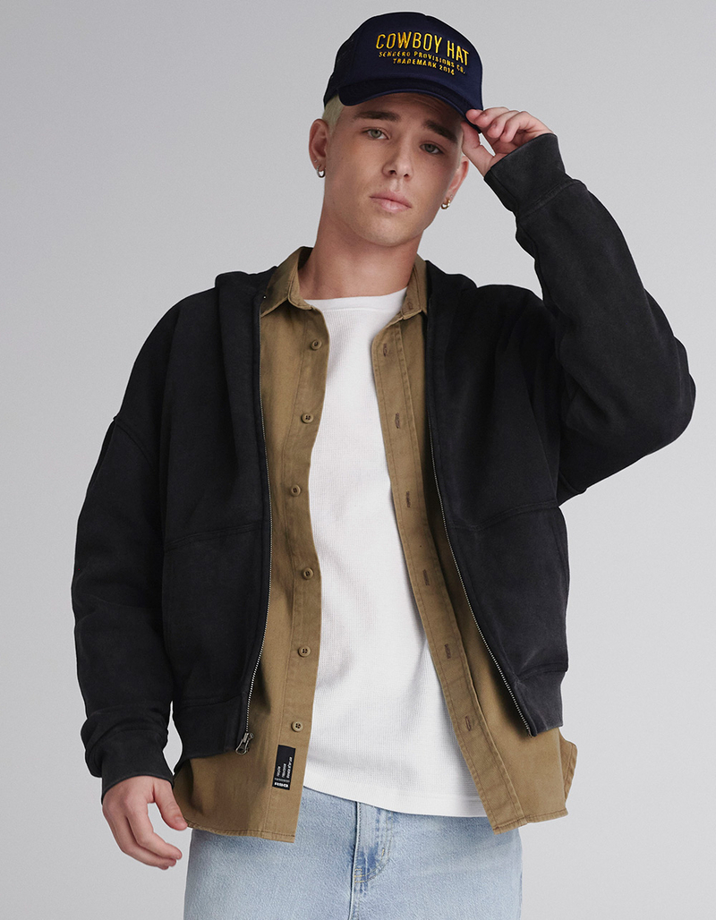 RSQ Mens Washed Zip-Up Oversized Hoodie - BLACK | Tillys