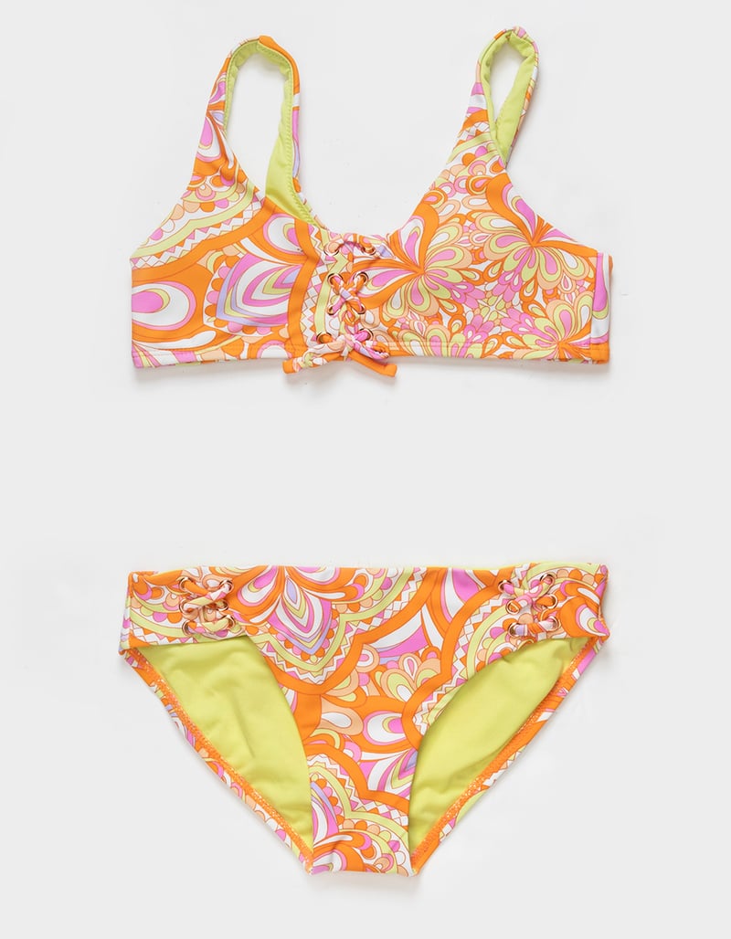 RAISINS Lace Up Bralette Girls Bikini Set - ORANGE - 8 | Tillys