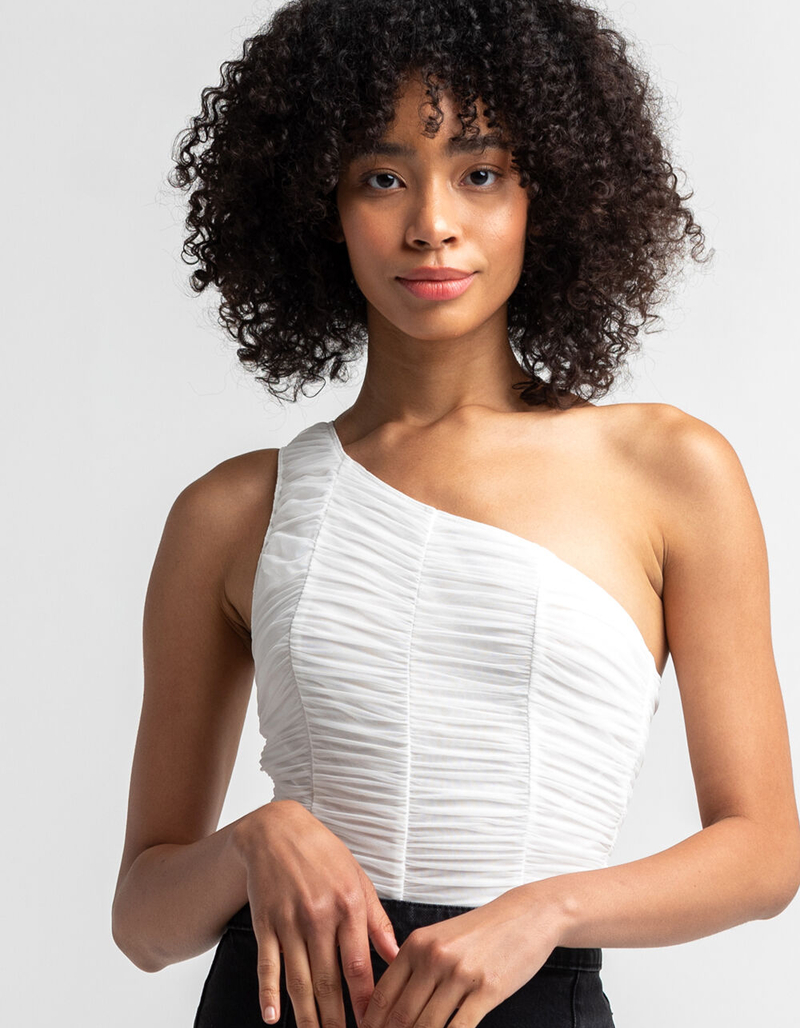 LE LIS One Shoulder Ruched Bodysuit - OFF WHITE | Tillys