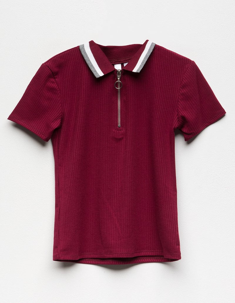 Ribbed Zip Front Girls Polo Shirt - BURGUNDY - XL | Tillys