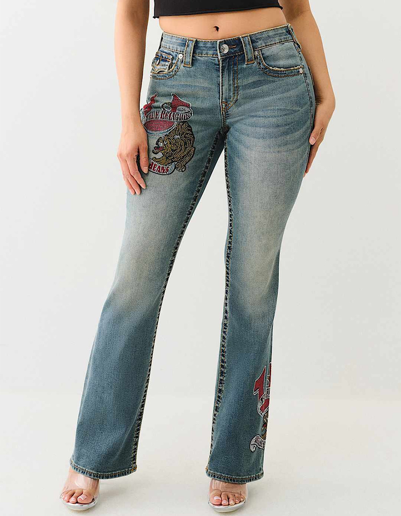 TRUE RELIGION Becca Crystal Tattoo Mid Rise Big T Womens Bootcut Jeans ...