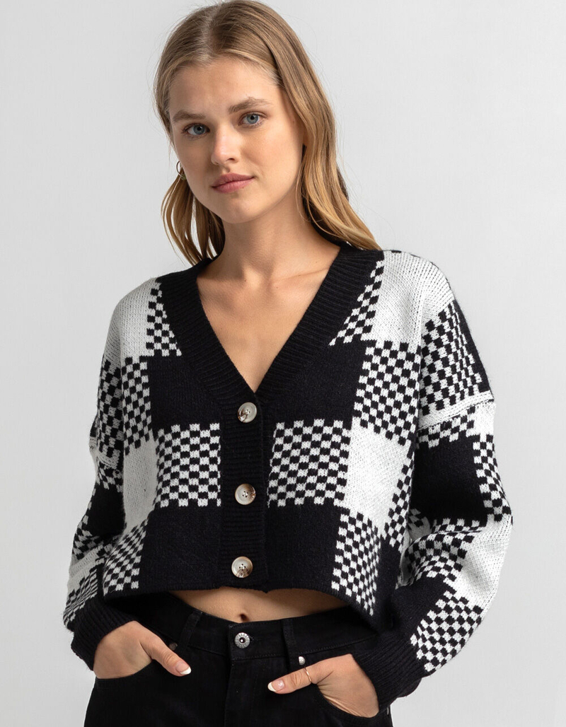 TIMING Plaid Womens Crop Cardigan - BLACK/WHITE | Tillys