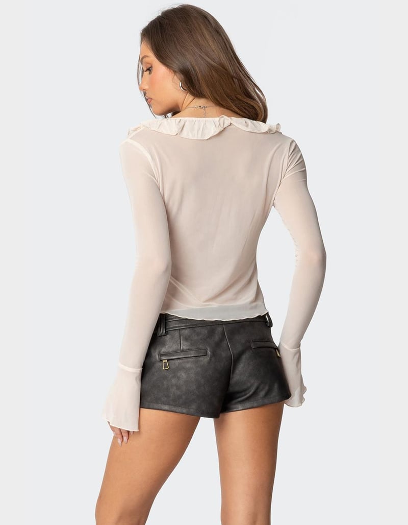 EDIKTED Sheer Mesh Ruffled Top - BEIGE | Tillys