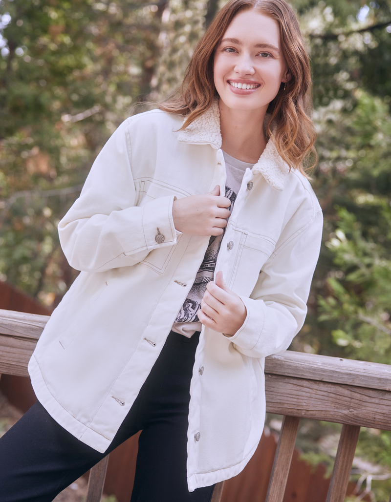 RSQ Womens Sherpa Lined Denim Shacket - BONE | Tillys