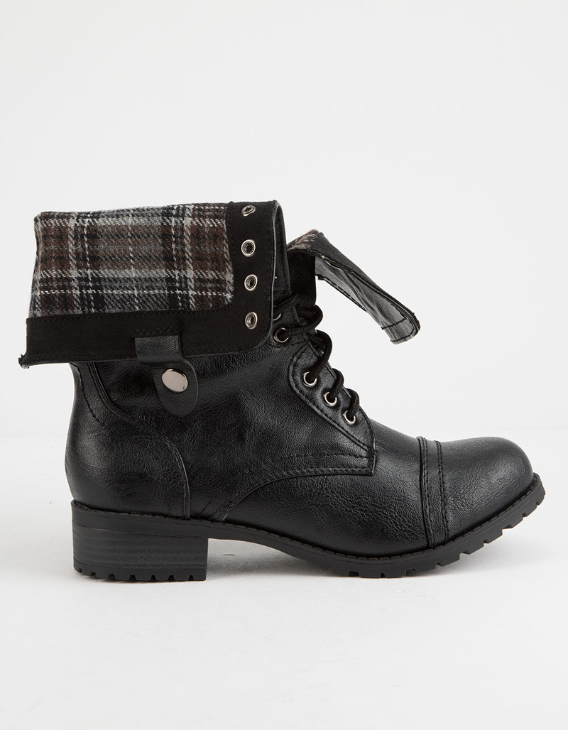 SODA Fold Down Faux Leather Black Womens Combat Boots - BLACK - 8 | Tillys