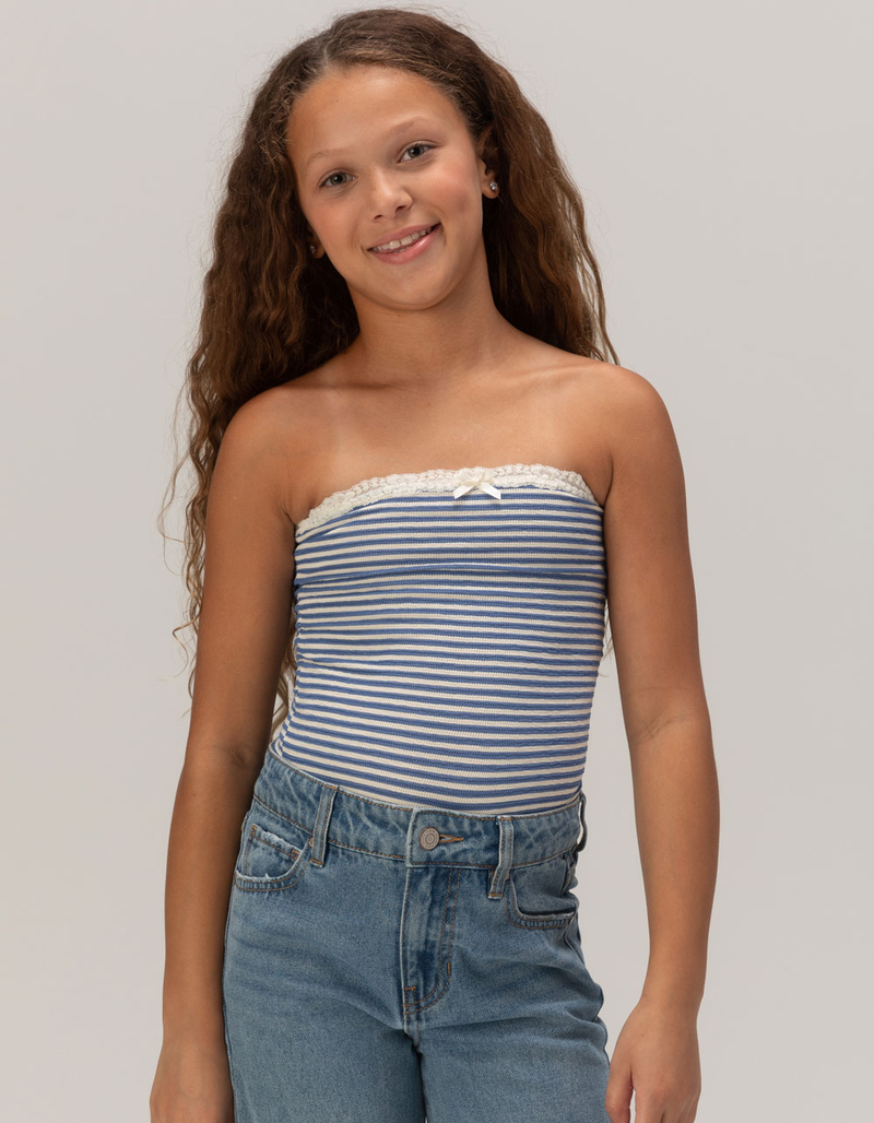 FULL TILT Stripe Lace Trim Girls Tube Top - BLUE COMBO | Tillys
