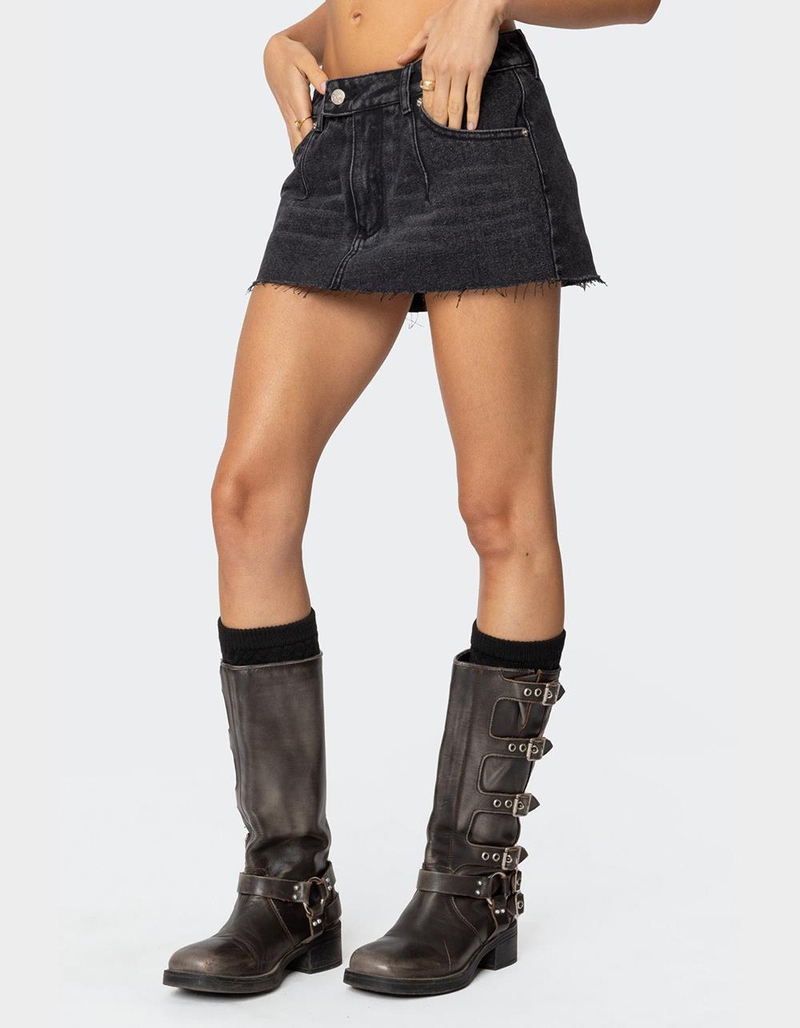 EDIKTED Clementine Low Rise Denim Micro Skort - BLACK - L | Tillys